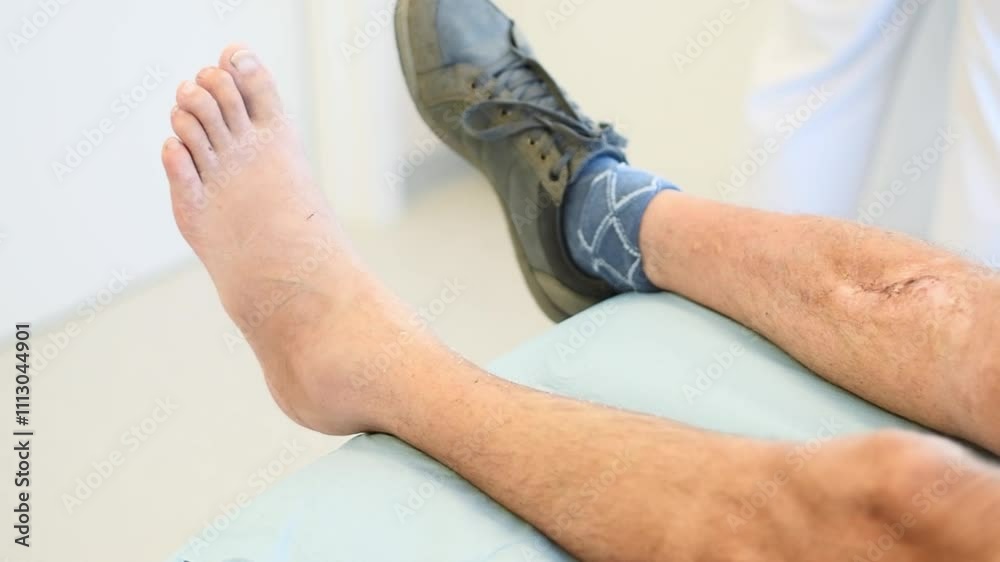 nurse in a clinic prepares for a procedure on a patient's broken leg ...