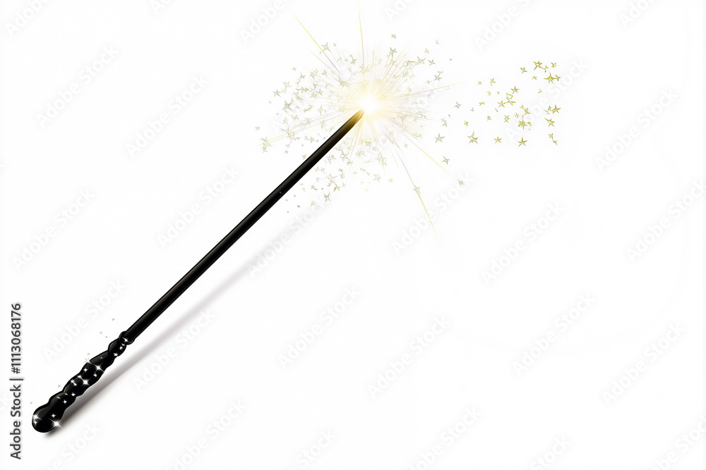 Realistic brown Magic wand with golden glowing shiny stars trail on ...