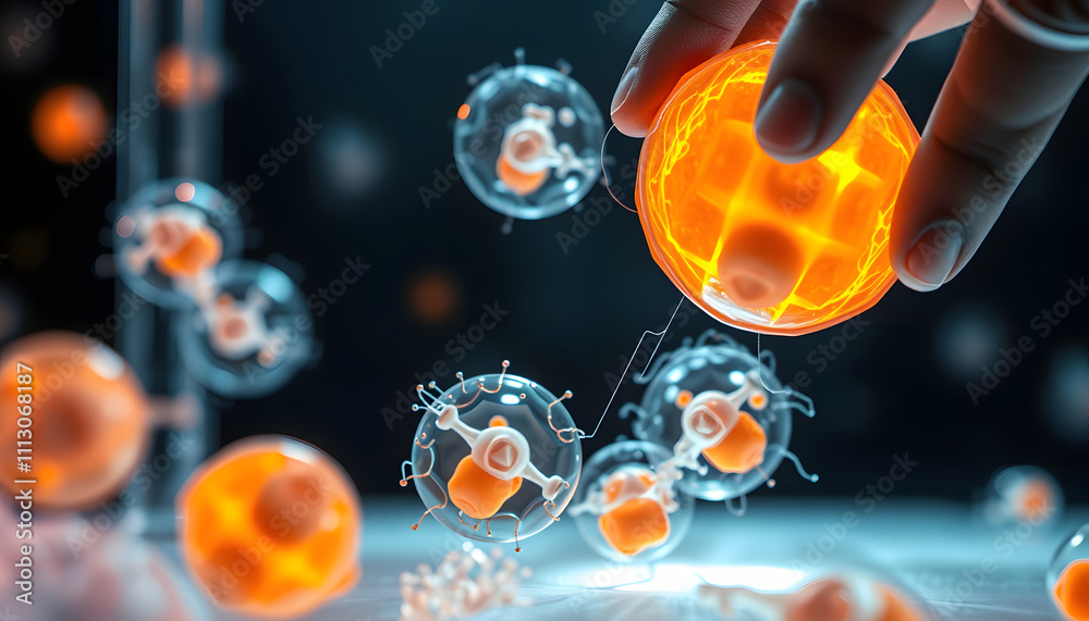 Nuclear transfer being carried out on several embryonic stem cells used ...