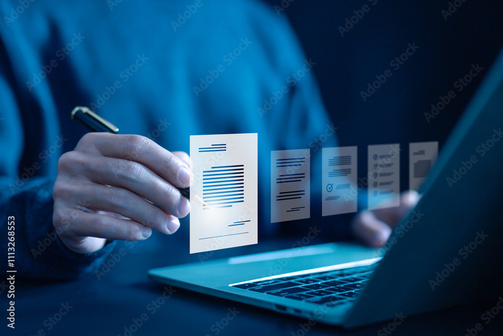 manages document data on a laptop. document files digital electronic ...