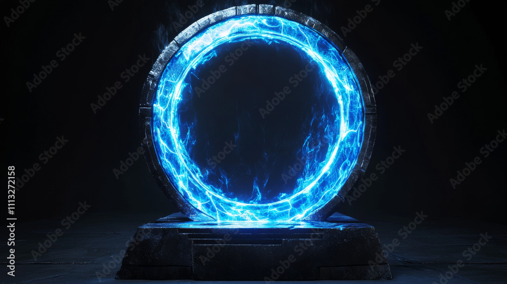 Blue light portal effect with magic neon glow. Tech hologram teleport ...