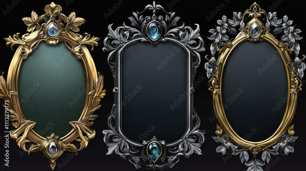 Empty rectangle frames in medieval style for game ui design. Vector ...