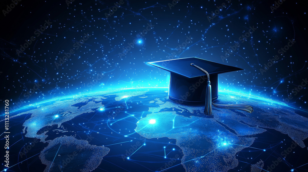 E-learning distance graduate certificate program concept. Low poly 3D ...