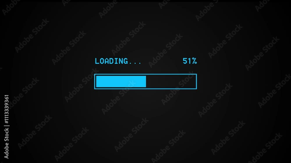 8-bit pixel vintage blue loading bar. Loading bar 0 to 100. Status bar ...