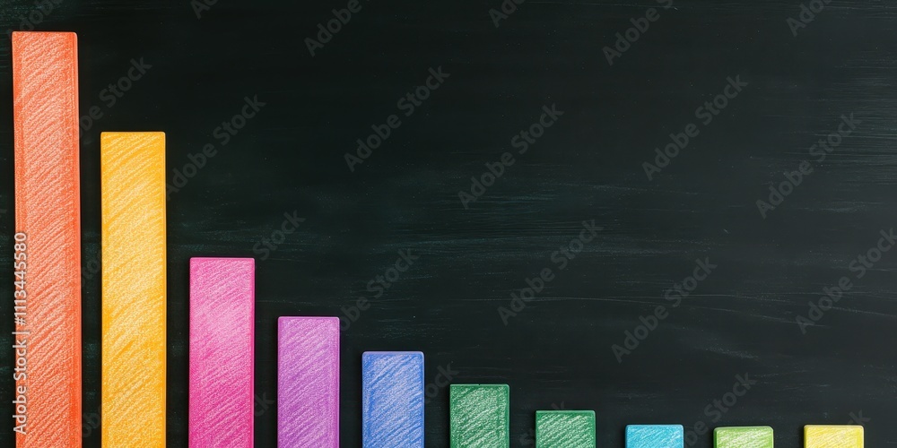 Colorful bar graph illustration on chalkboard for business ...
