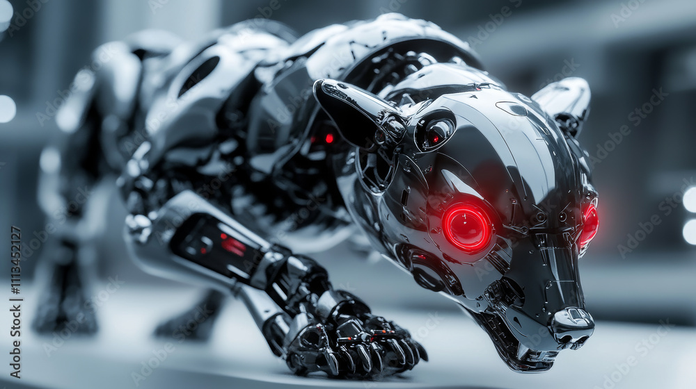 Cartoon evil robots animals robotics monsters. Cyborgs cheetah or puma ...