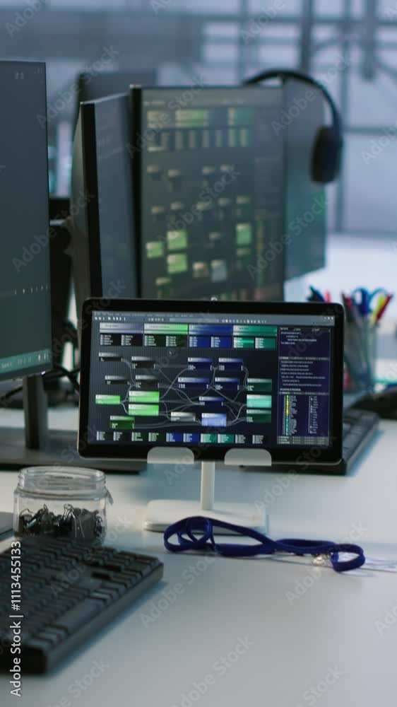 Vertical video Electronic devices in empty data center establishment ...