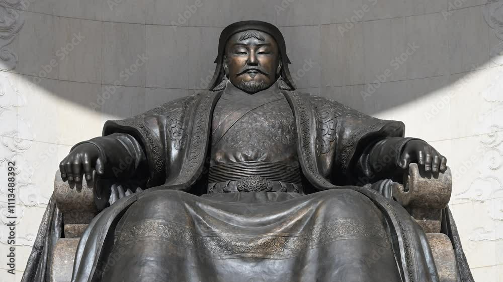 Close-up shot of the impressive bronze Genghis Khan statue at ...