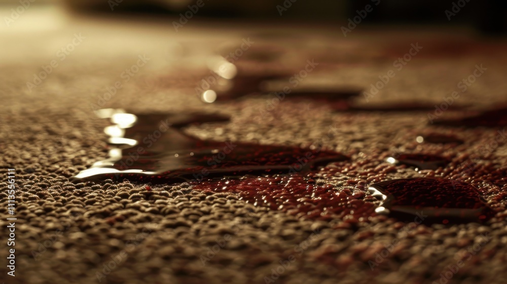 Stained Carpet: Blotchy wine stains and muddy footprints mar the carpet ...