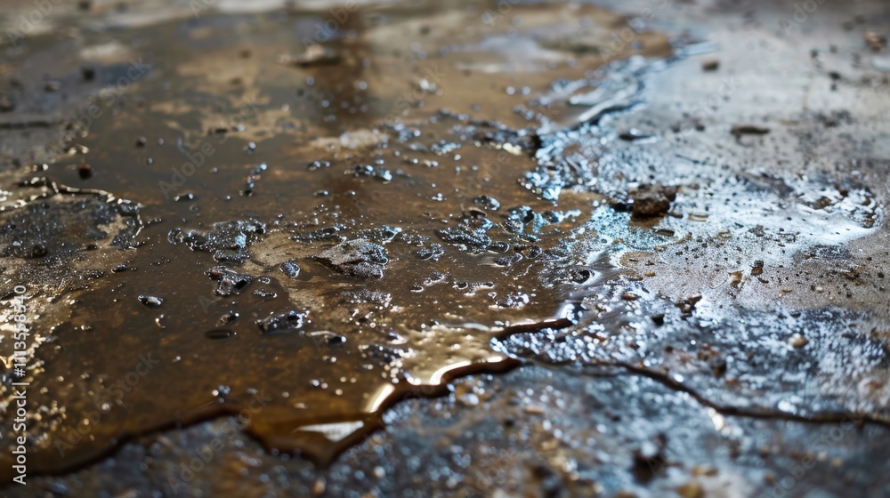 Oil-Stained Garage Floor: The garage floor is littered with dark oil ...