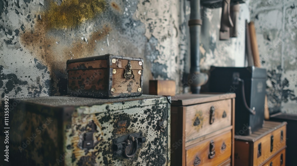 Damp, Musty Basement: The air is thick with a musty, humid smell, mold ...