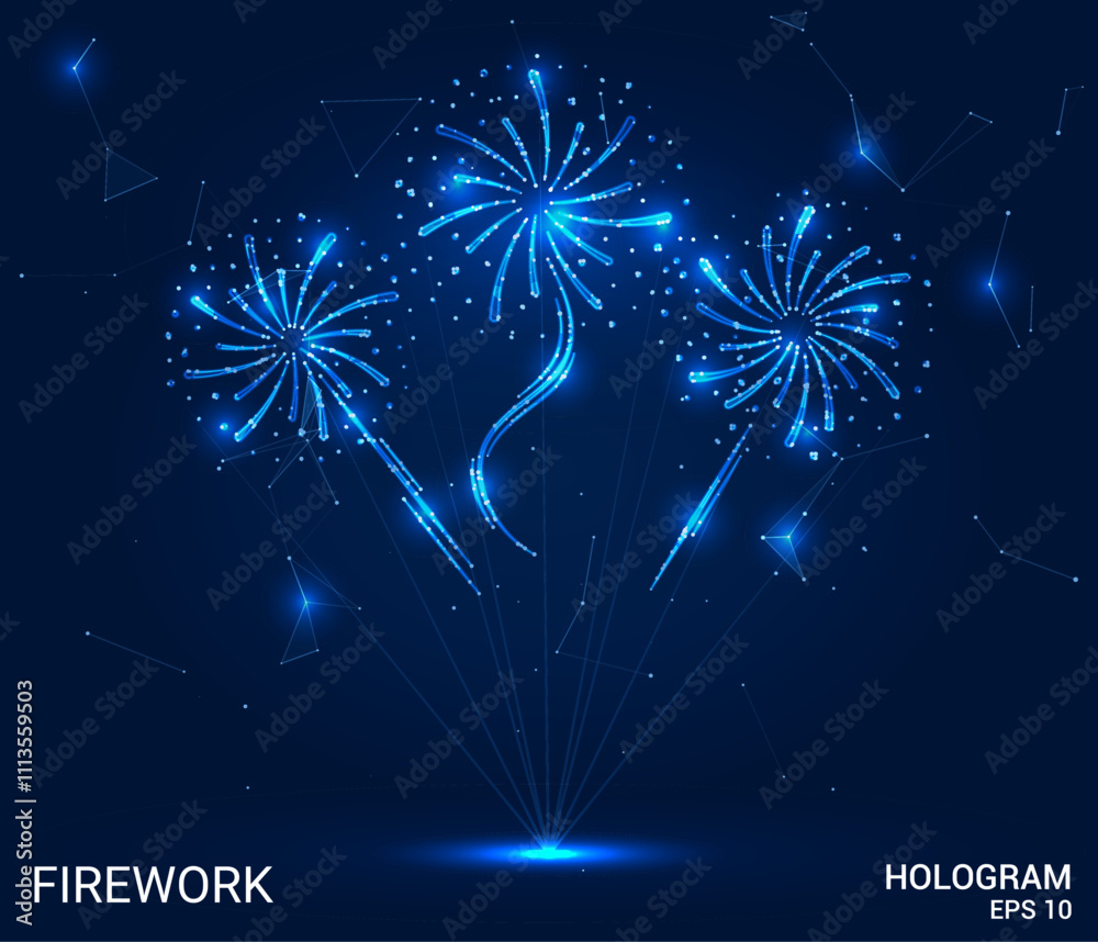 Hologram firework. Firework made of polygons, triangles, dots, and ...