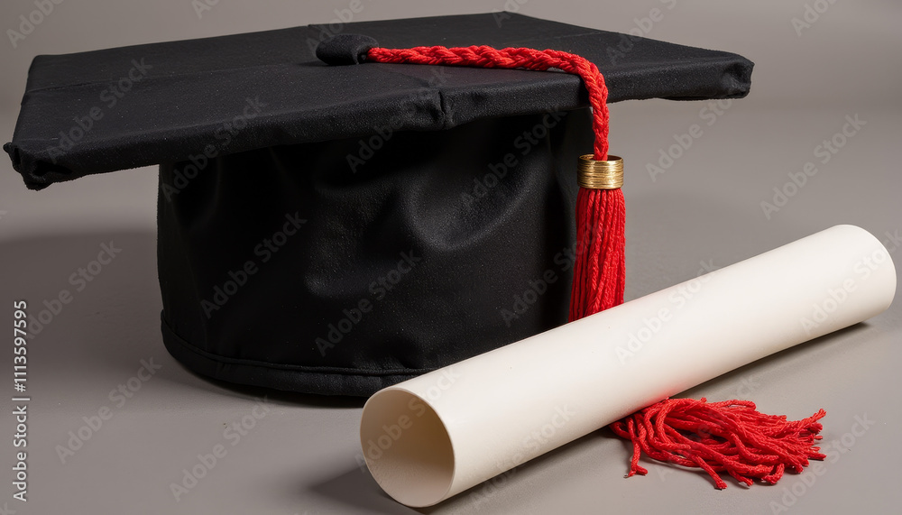 Celebrate academic achievement with a classic graduation cap and rolled ...