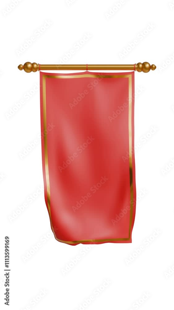 Blank vertical medieval flag. Isolated 3d red hanging pennon on white ...