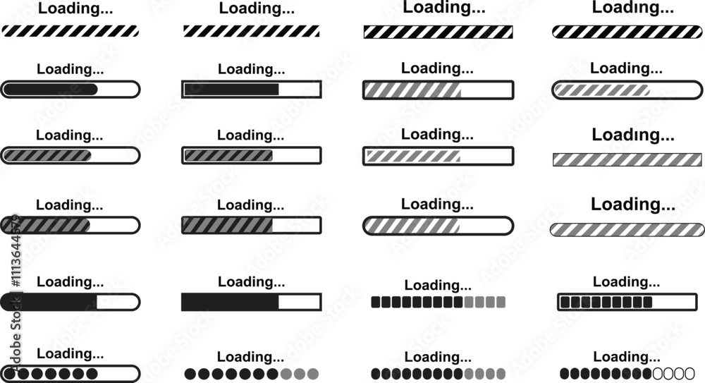 Loading bar icons set. Loading bar progress icons, load sign vector illustration isolated on ...