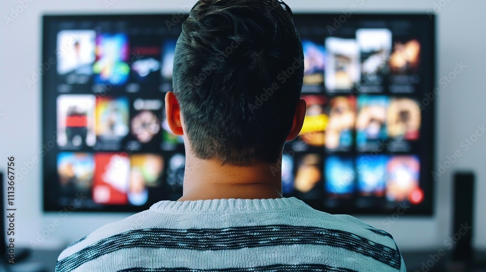 Man Watching Video on Computer, Streaming Online Content Like Live Concerts, Shows, Tutorials ...