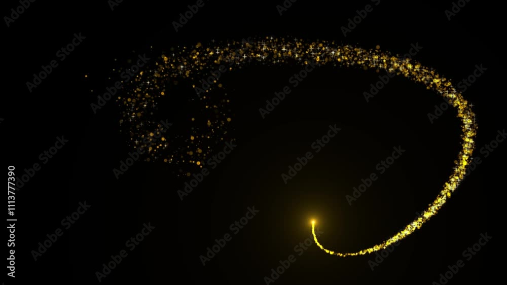 Glitter Light circle trail Sparkling star dust trail spiral particle 4k animation. holiday event ...