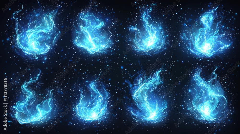 An isolated sprite sheet on a black background depicting a star ...