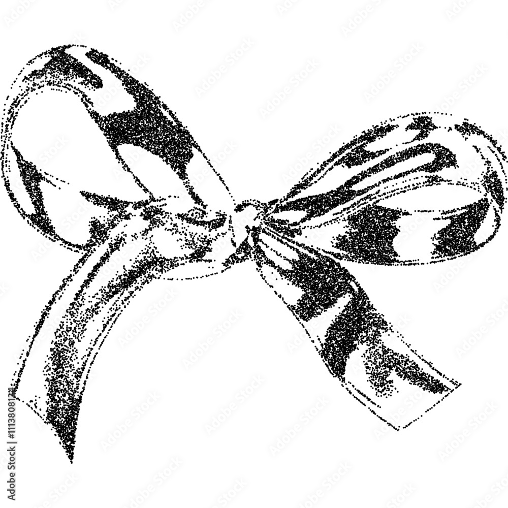 Bow ribbon with halftone stipple effect, for grunge punk y2k collage ...