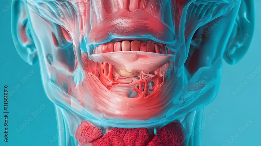 Vibrant anatomical illustration of human mouth, teeth, and throat ...