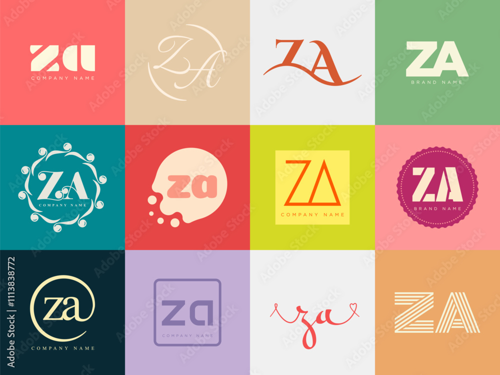 ZA logo company template. Letter z and a logotype. Set different ...