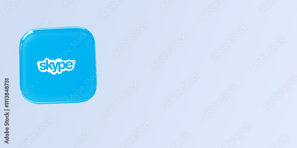 Skype app logo. Skype logo on a gray background, white square with rounded corners, minimalist ...