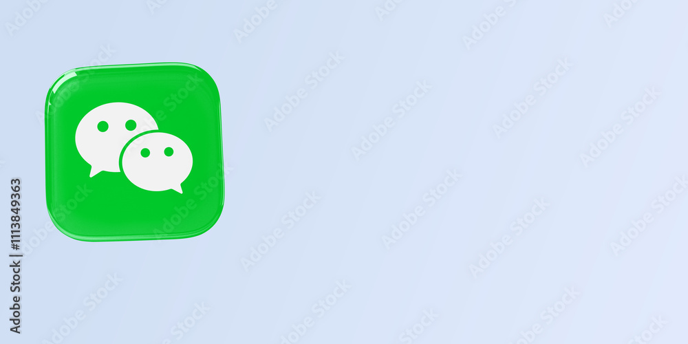 WeChat app logo. WeChat logo on a gray background, white square with ...