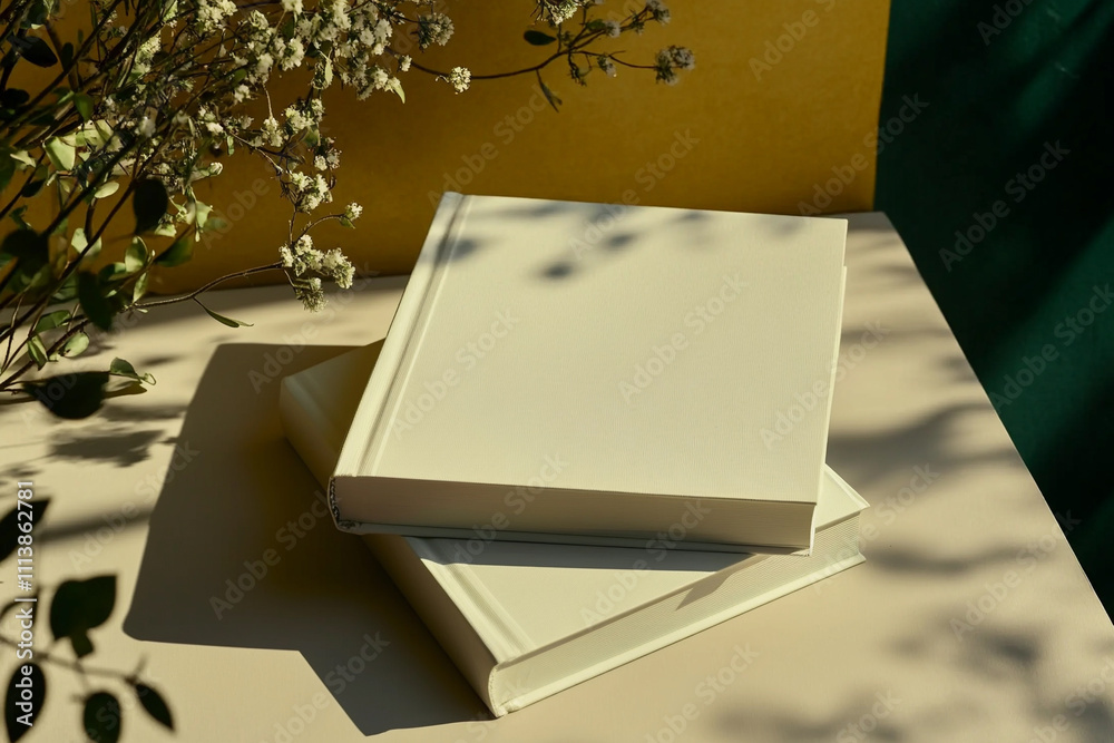 Book or magazine cover mockup. Open book mockup. Book on the table ...