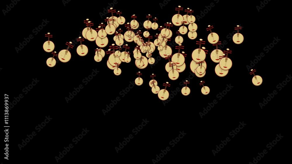 animated eastern instrument emoji, cartoon oriental instrument, moving ...