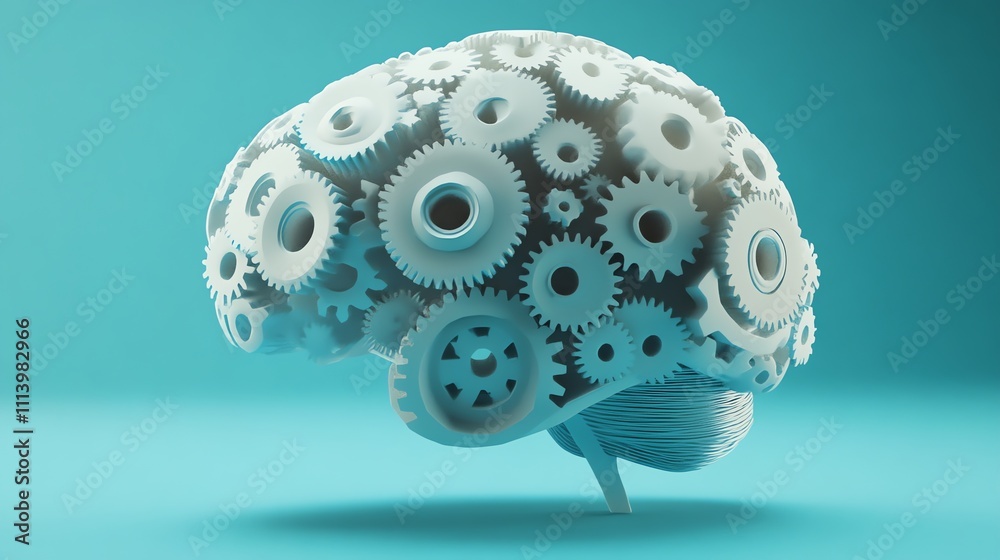 Photo & Art Print A white brain made up of interlocking gears, on a ...