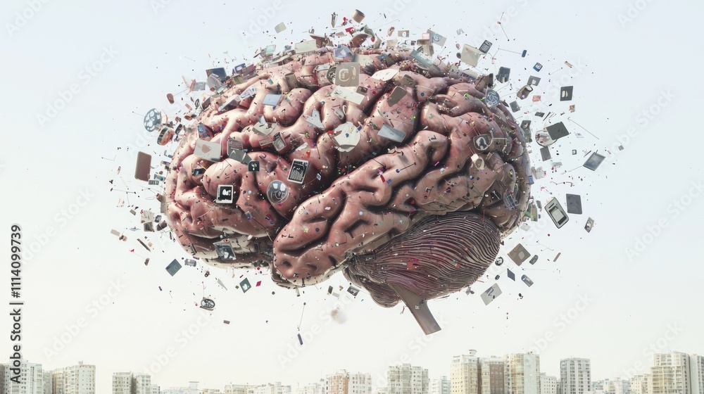 Digital Overload - Artistic Brain Rot Concept Illustrating the Effects ...