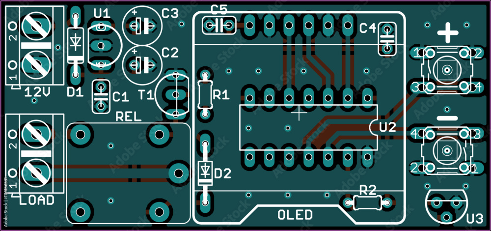 Vector printed circuit board of electronic device with components of ...