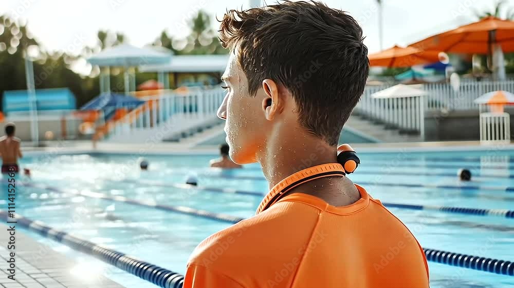Lifeguard Monitoring Waterpark Pool Area for Safety Assistance vídeo de ...