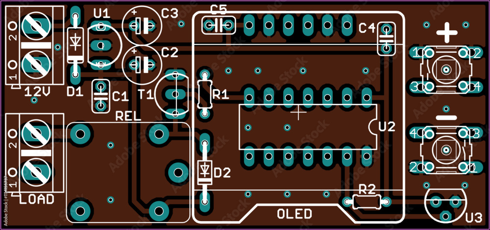 Vector printed circuit board of electronic device with components of ...
