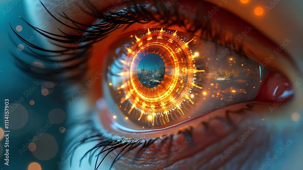 Cyberpunk Glowing Eye with Futuristic Circuitry Design, Hyper-Realistic ...