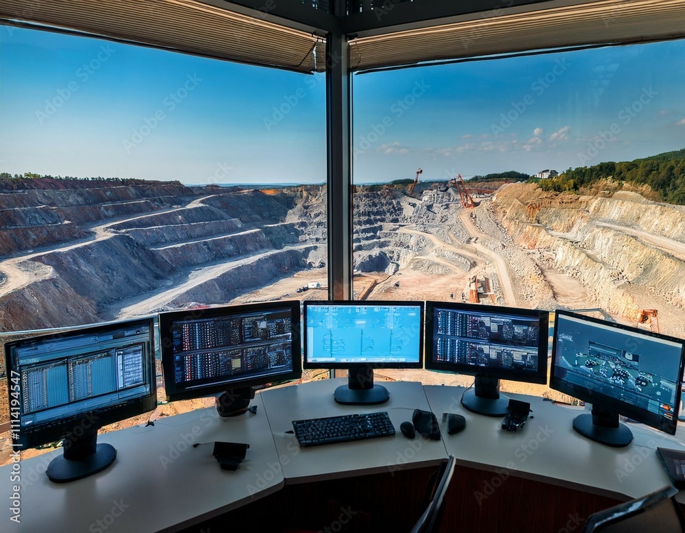 control room overlooking quarry operations a control room with multiple ...