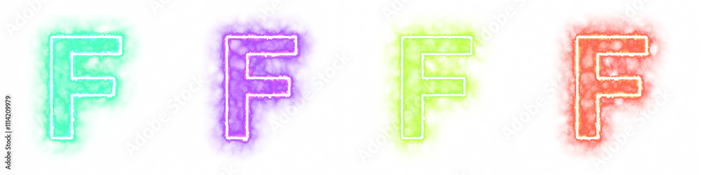 Set of 4 letter F with fire and smoke effects isolated on a transparent ...