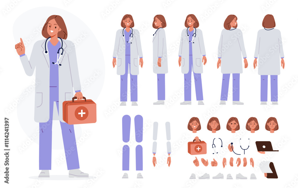 Female doctor, medical worker, therapist in hospital. Character ...