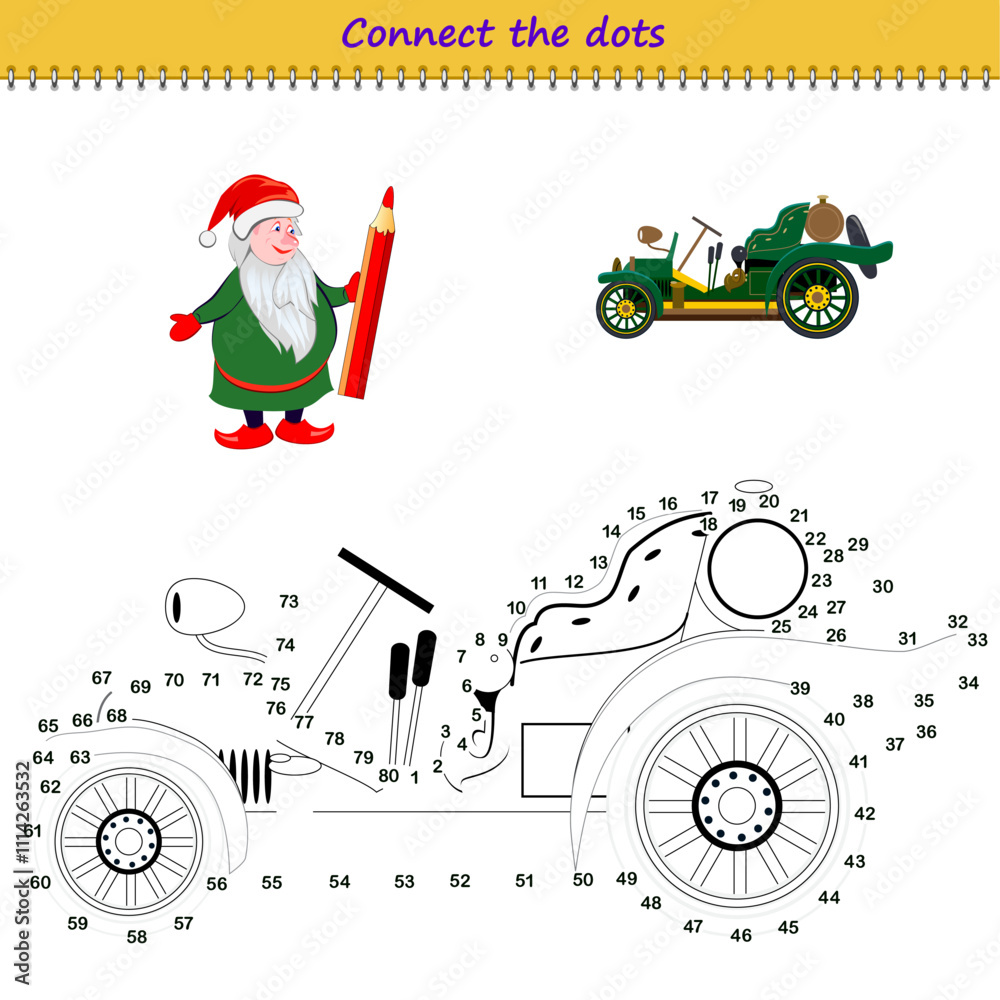 Connect the dots from 1 to 80 and draw the old auto. Trace the line ...