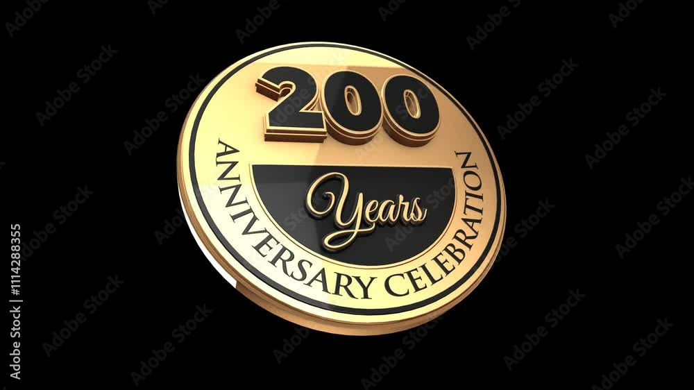 200 years, 200th anniversary logo, loop, looped video in 3D Gold with ...