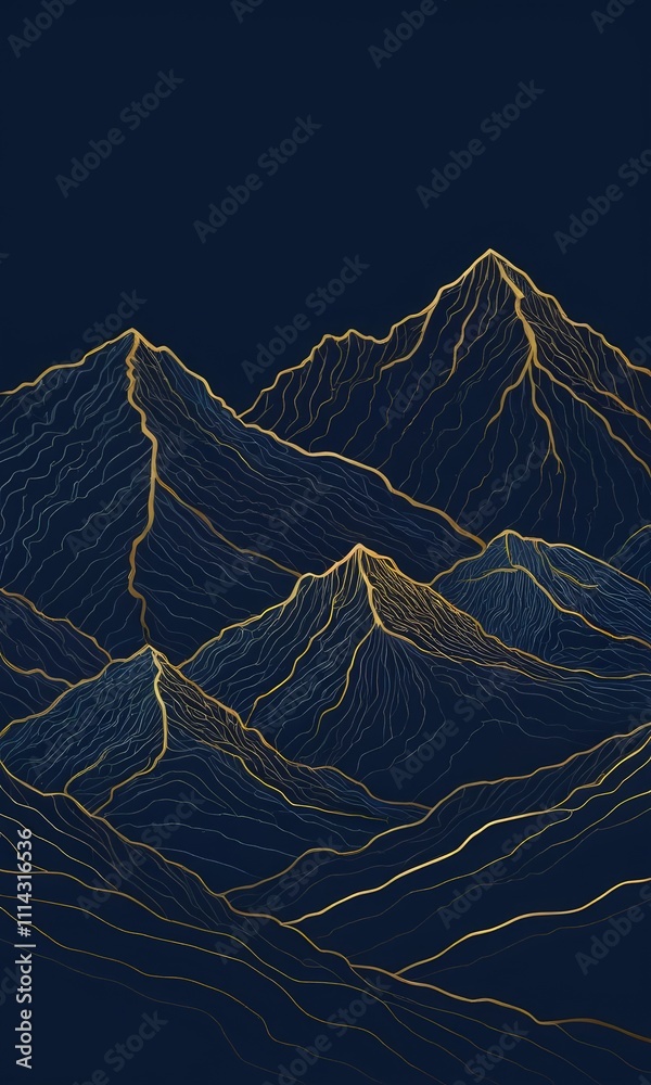 Mountain line art background luxury Silver wallpaper design for cover ...