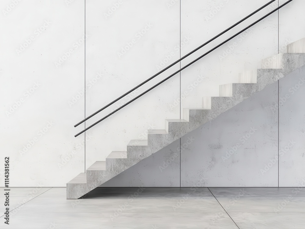 Minimalist concrete staircase with no risers and thin handrails ...