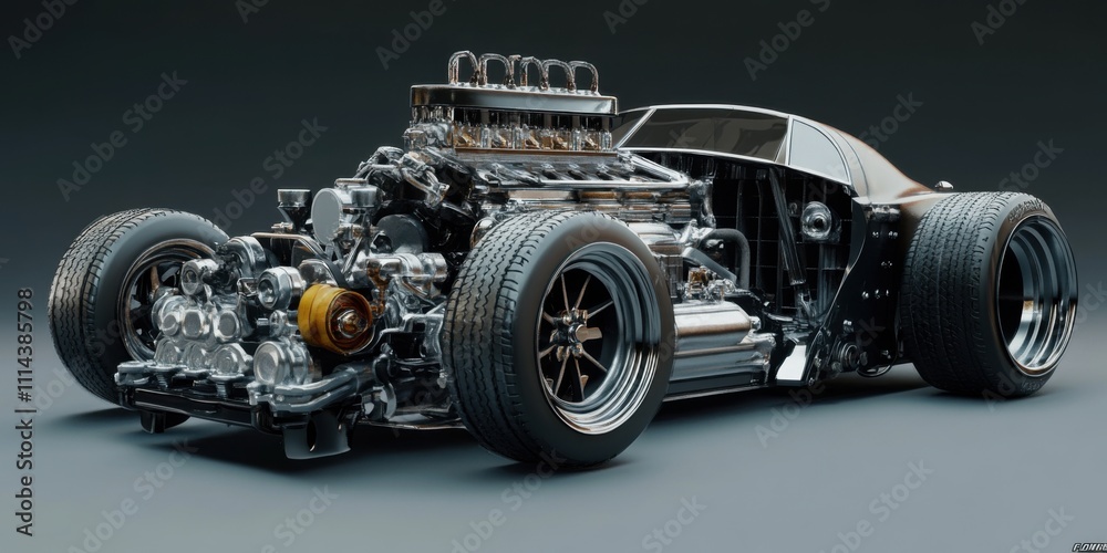 Stunning 3D Render of a Custom Hot Rod with Exposed Engine and Chassis ...