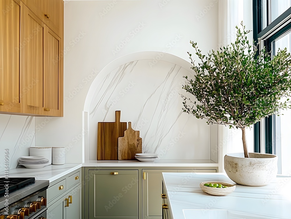 Modern Kitchen Nook with Olive Tree: A stylish and serene kitchen ...