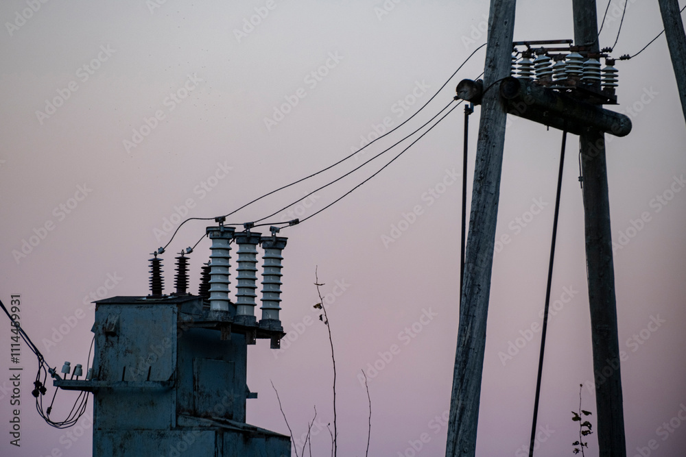 Converter transformer in electrical substation (transformer station ...