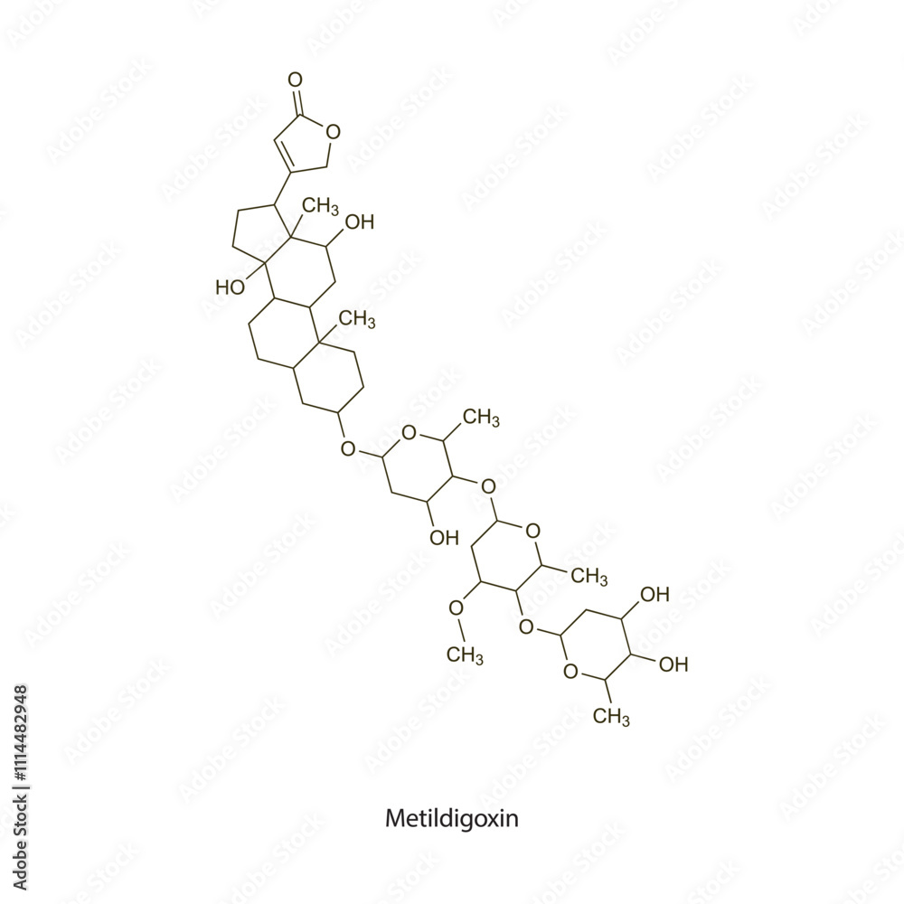 Metildigoxin flat skeletal molecular structure Digitalis Glycoside drug ...