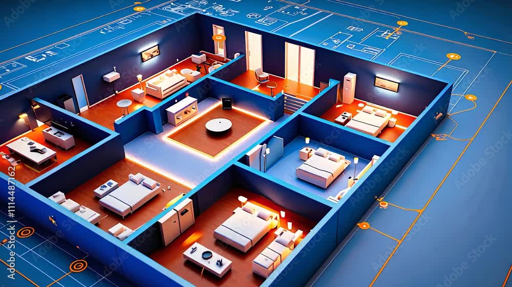 Detailed 3D Floor Plan with Smart Home Layout and Lighting Design Stock ...