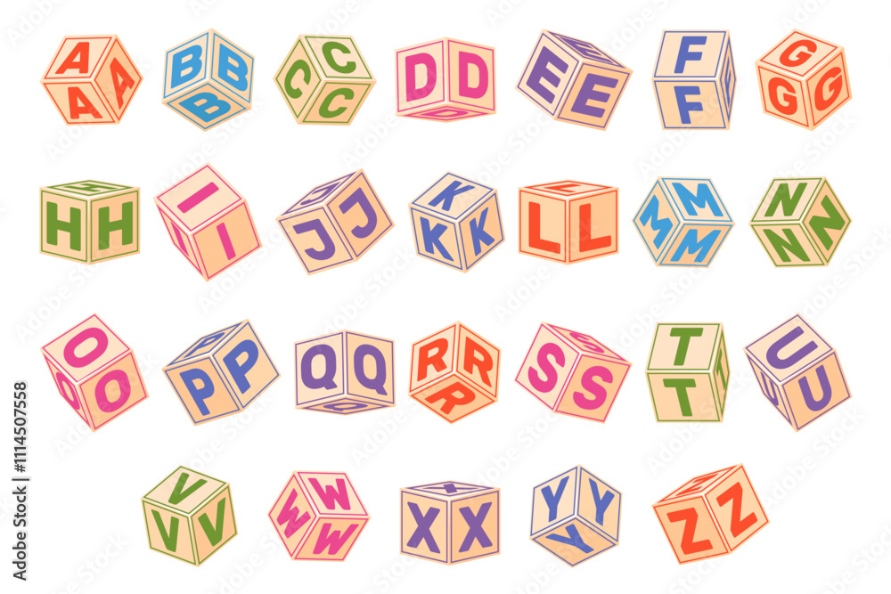 Kids cubes with letters. Babies toys or color font. Learning alphabet ...