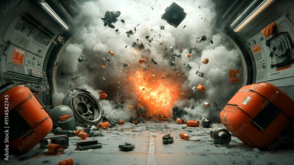 Debris smoke and sparks fill the air in the aftermath of a massive ...