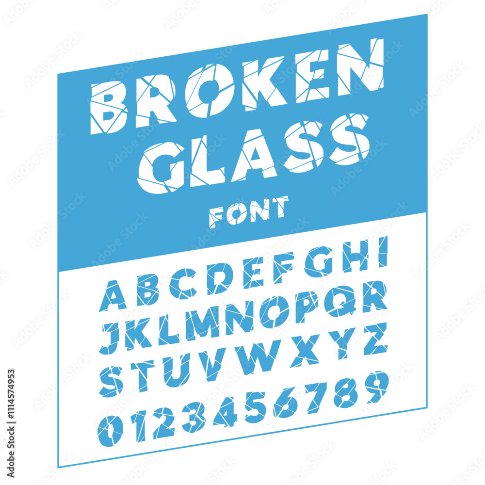 Font made of shards. Pieces of crushed ice uppercase letters or numbers ...